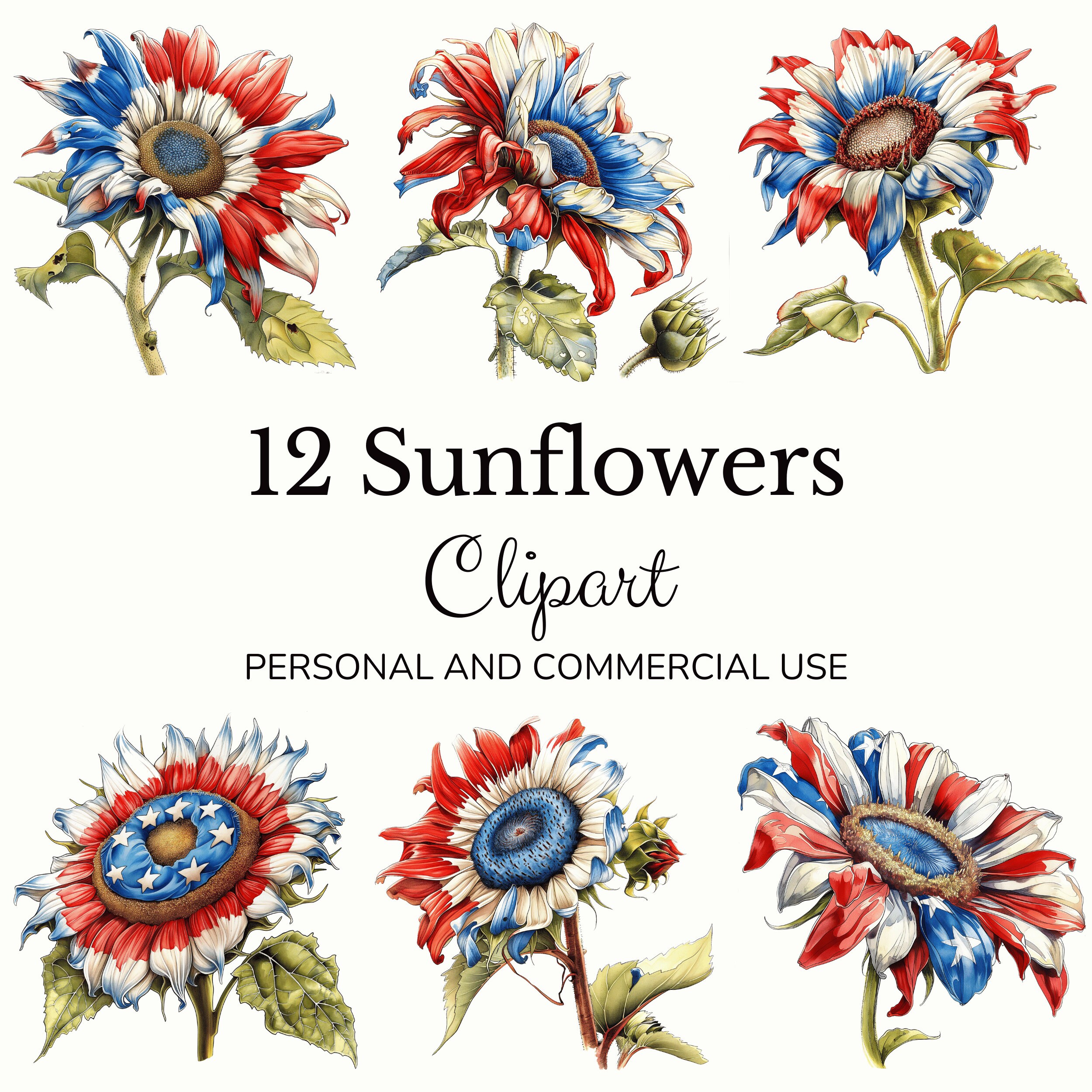 4th of July Flower Clipart Patriotic Flower Clipart Bundle 57 High ...