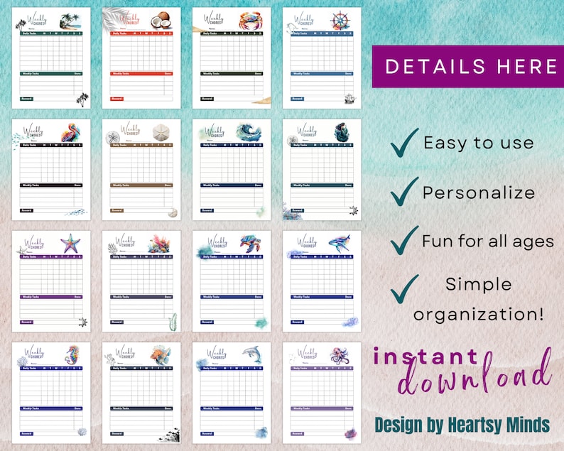 Editable Kids Chore Chart Printable, Ocean Themed Chore Charts, Kids ...