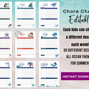 Editable Kids Chore Chart Printable, Ocean Themed Chore Charts, Kids ...