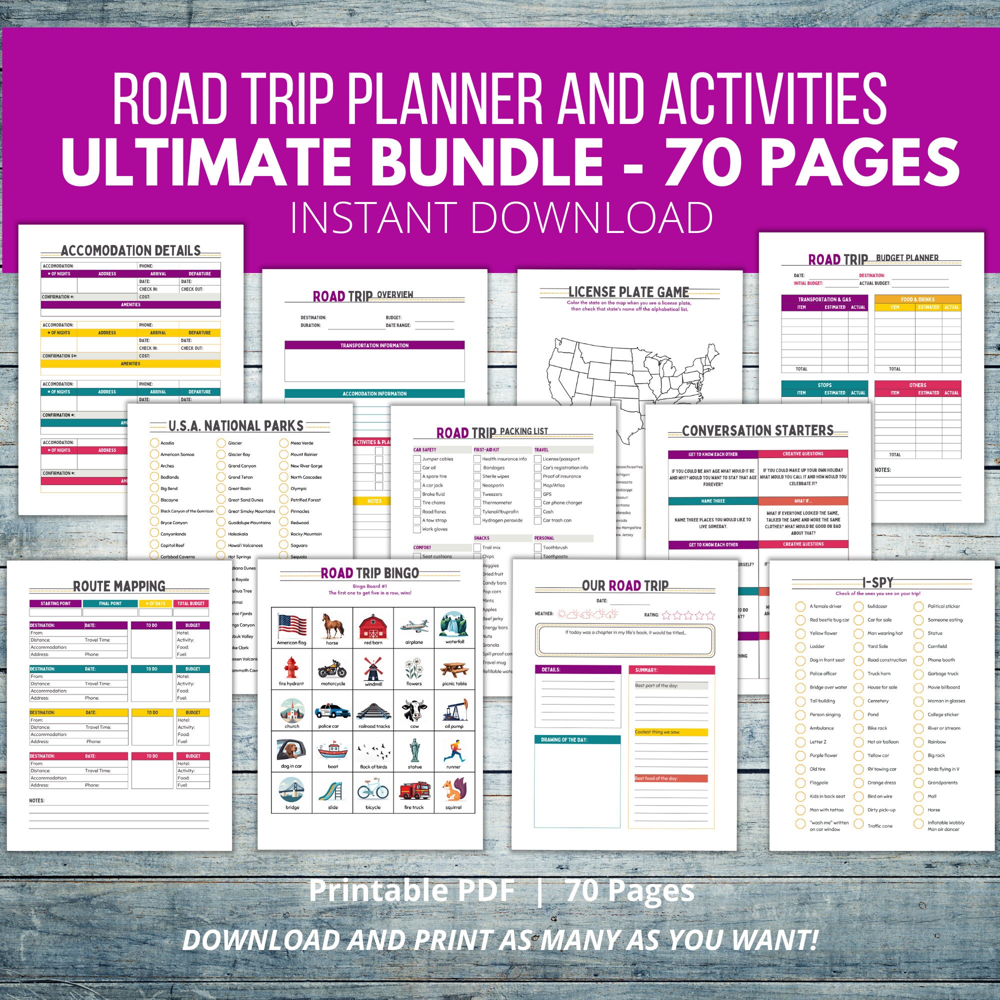 Family Road Trip Planner and Activities Bundle, Kids Activities for Car ...