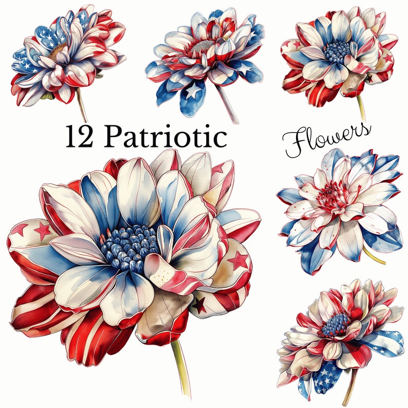 4th of July Flower Clipart Patriotic Flower Clipart Bundle 57 High ...