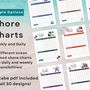 Editable Kids Chore Chart Printable, Ocean Themed Chore Charts, Kids ...