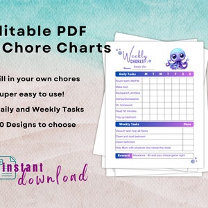 Editable Kids Chore Chart Printable, Ocean Themed Chore Charts, Kids ...