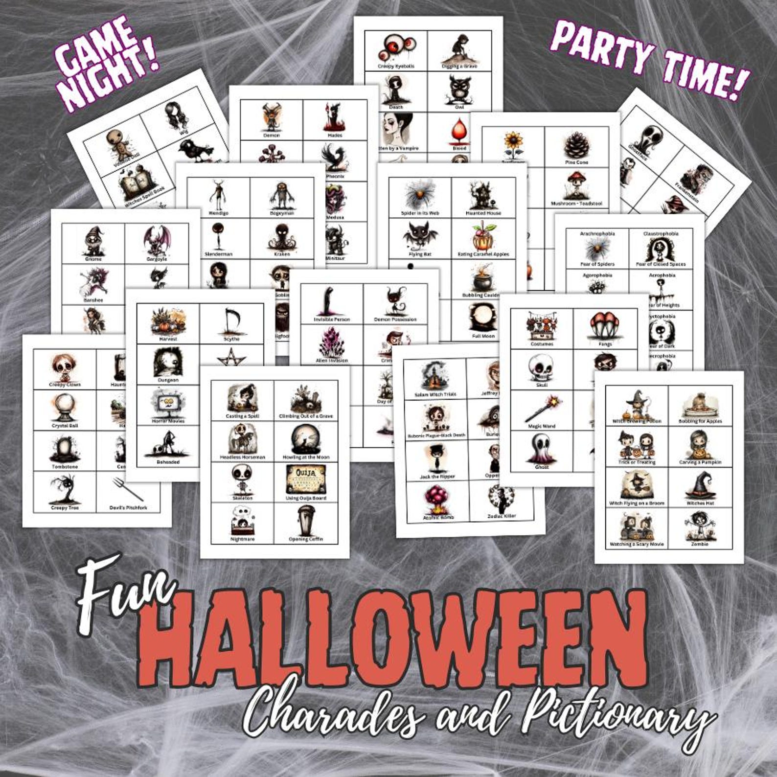 Halloween Charades and Pictionary Game, Halloween Party Game, Family ...