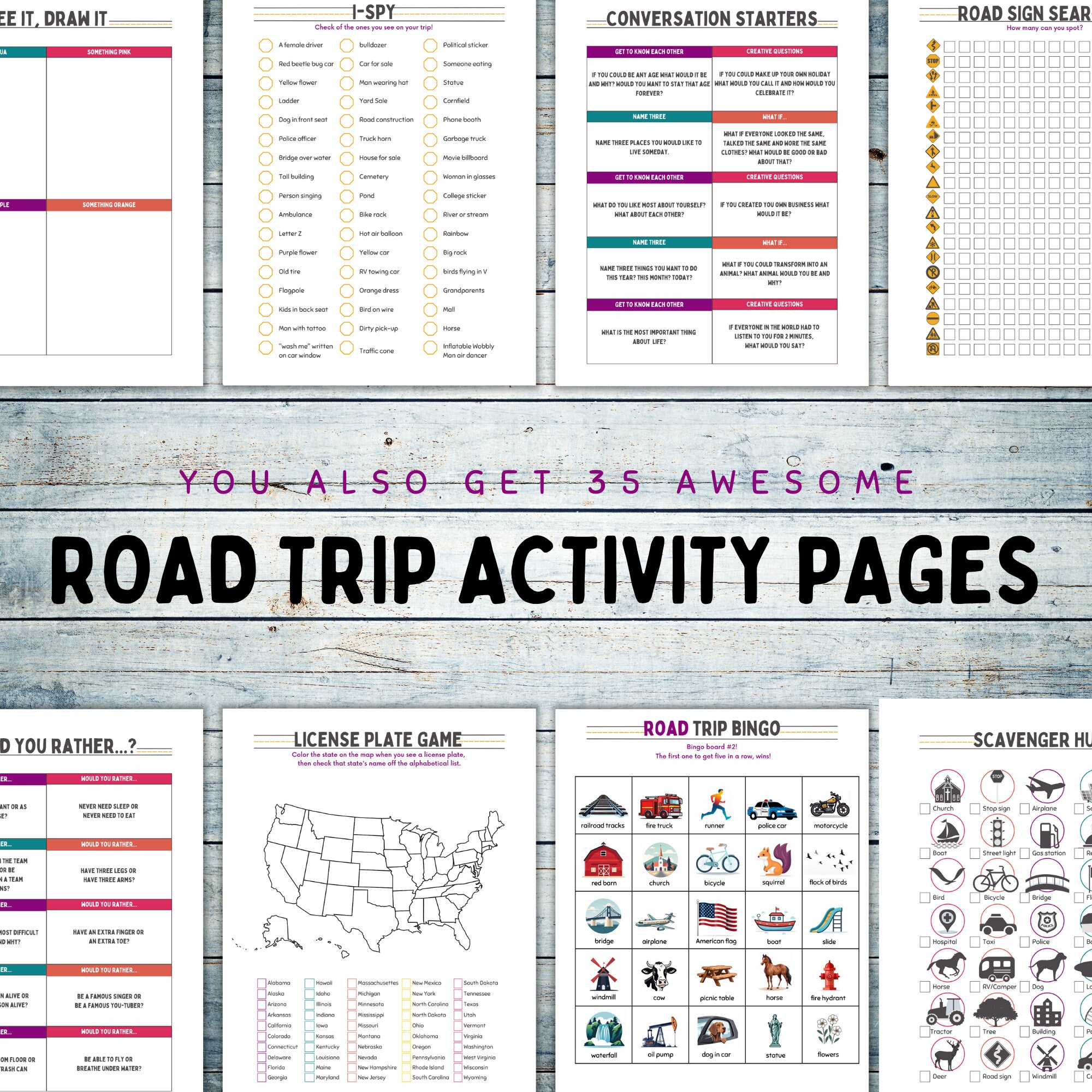 Family Road Trip Planner and Activities Bundle, Kids Activities for Car ...