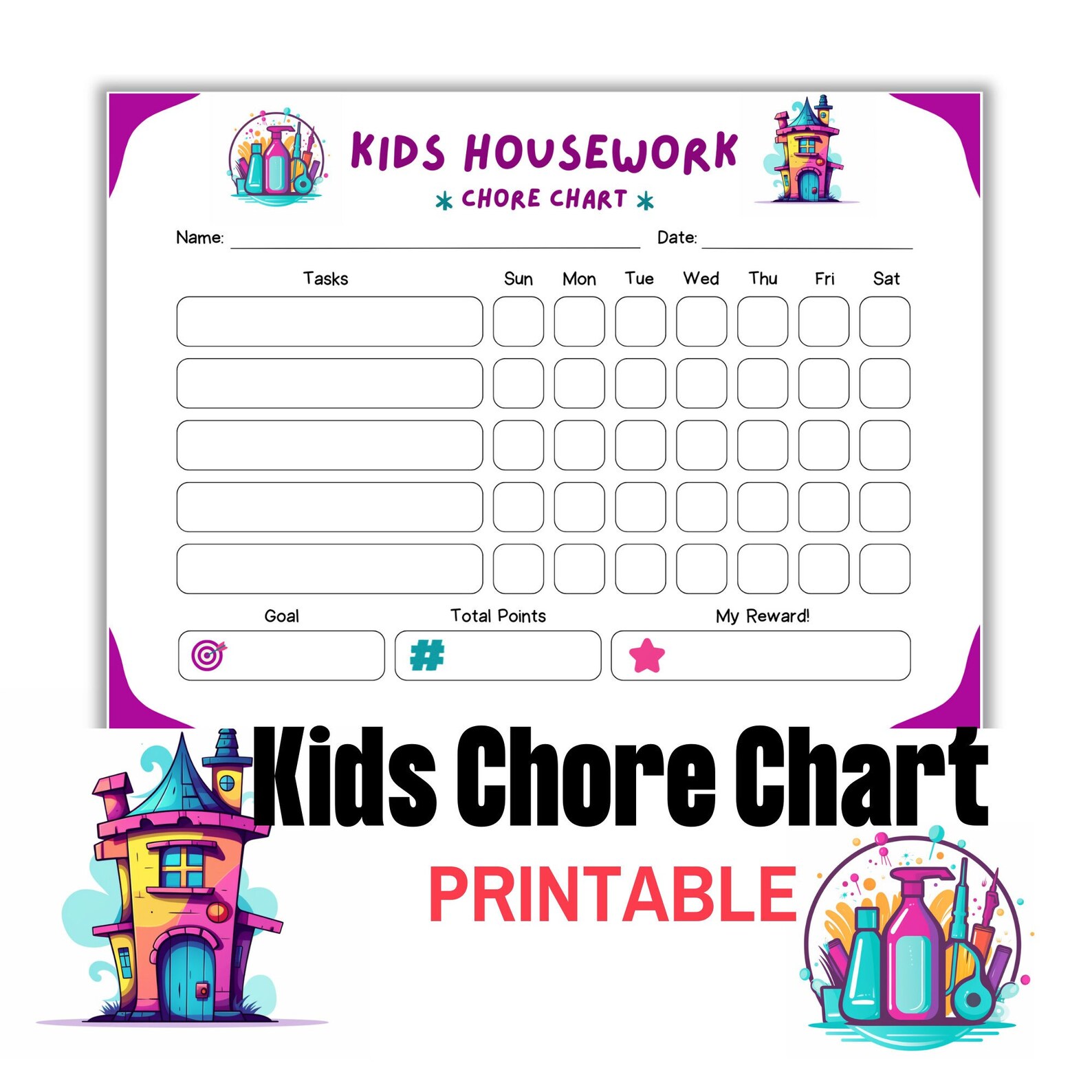 Kids Chore Chart, Kids Housework Chart, Chore Chart Printable, Back to ...