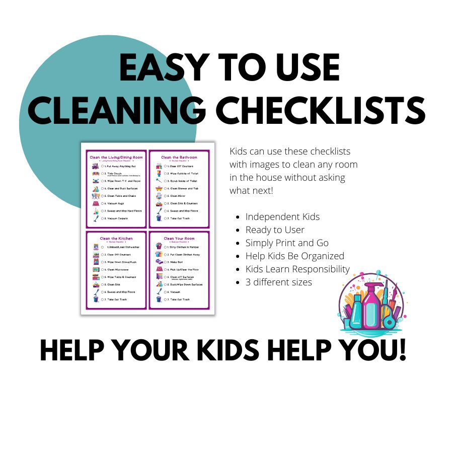 Printable House Cleaning Checklist for Kids, Bedroom Cleaning Checklist ...
