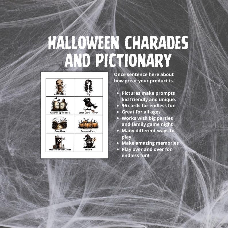 Halloween Charades and Pictionary Game, Halloween Party Game, Family ...