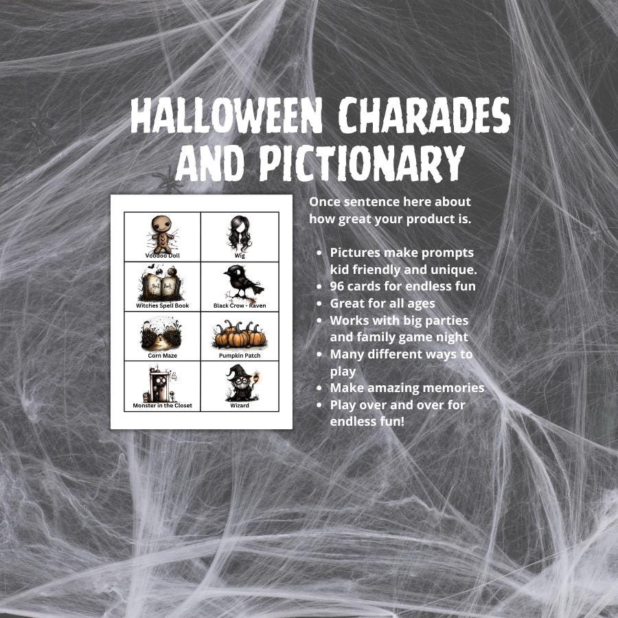 Halloween Charades and Pictionary Game, Halloween Party Game, Family ...