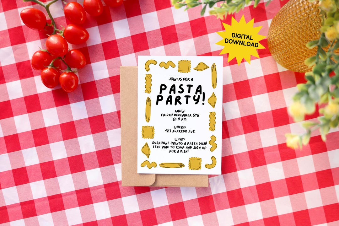 Pasta Party Digital -italian Party Customizable Invitation Noodle Night ...