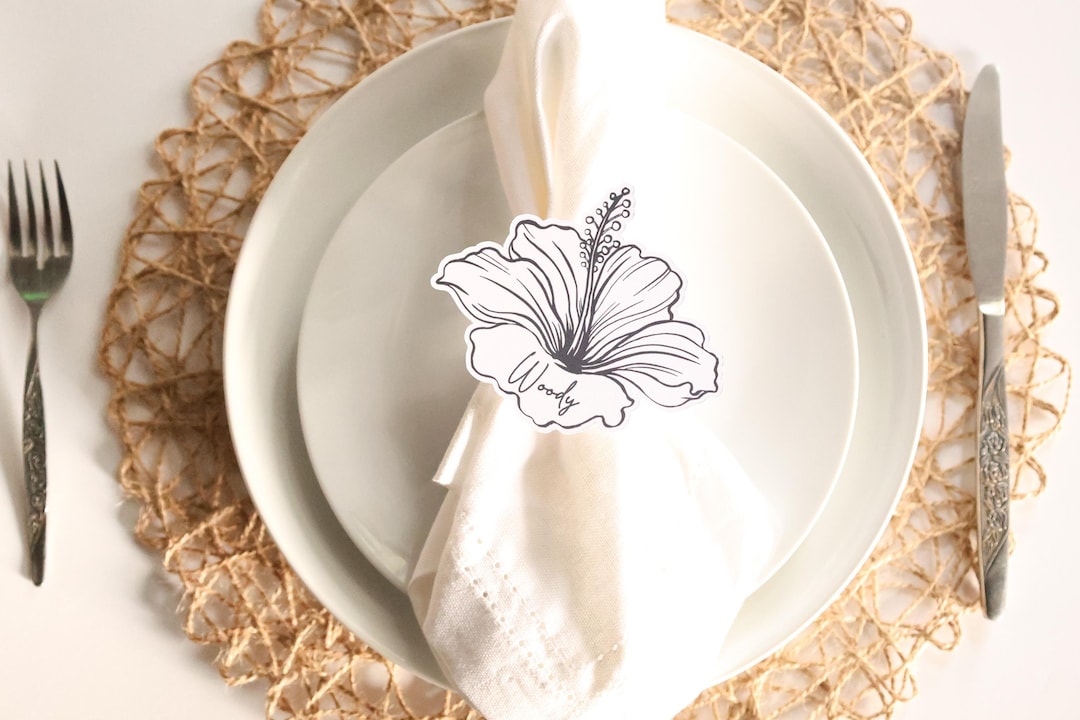 Personalized Hibiscus Place Cards: Tropical Dinner, Wedding, Hawaiian ...