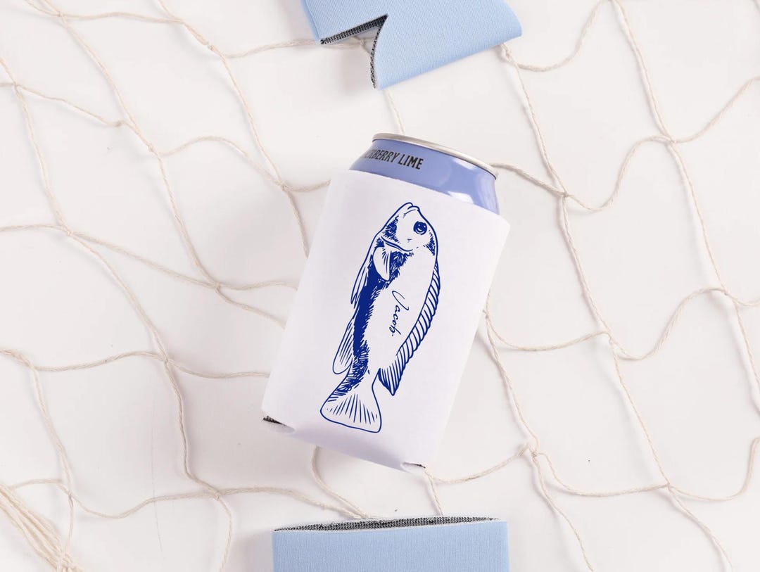 Fish Personalized Can Coolers - Beach Wedding Drink Sleeves - Coastal ...