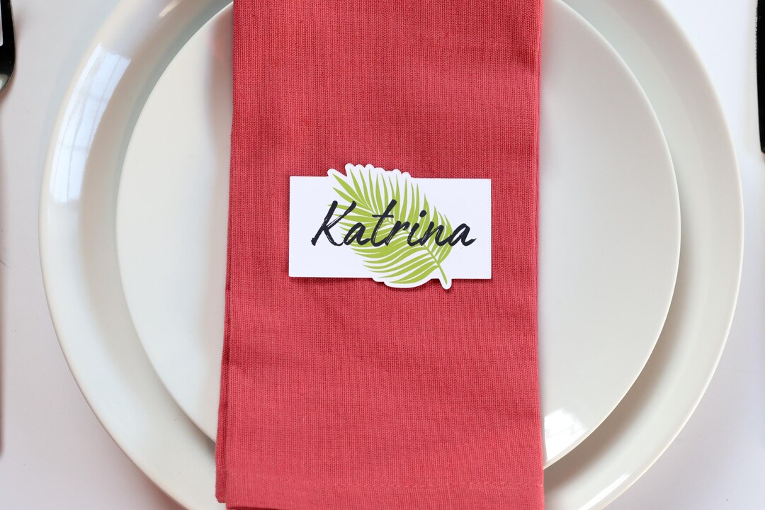Personalized Palm Frond Beach Name Place Cards: Watercolor Wedding ...