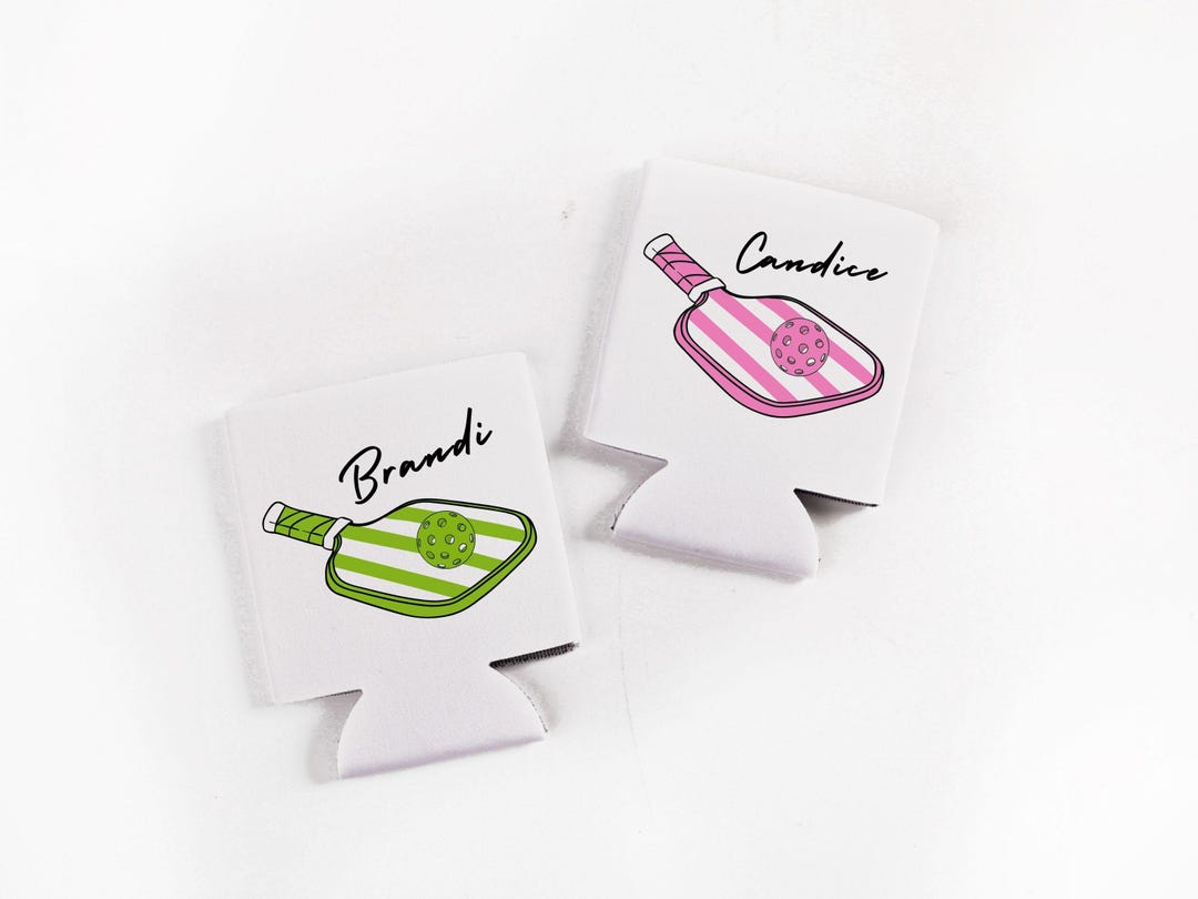 Striped Pickleball Name Personalized Can Coolers - Pickle Ball Drink ...
