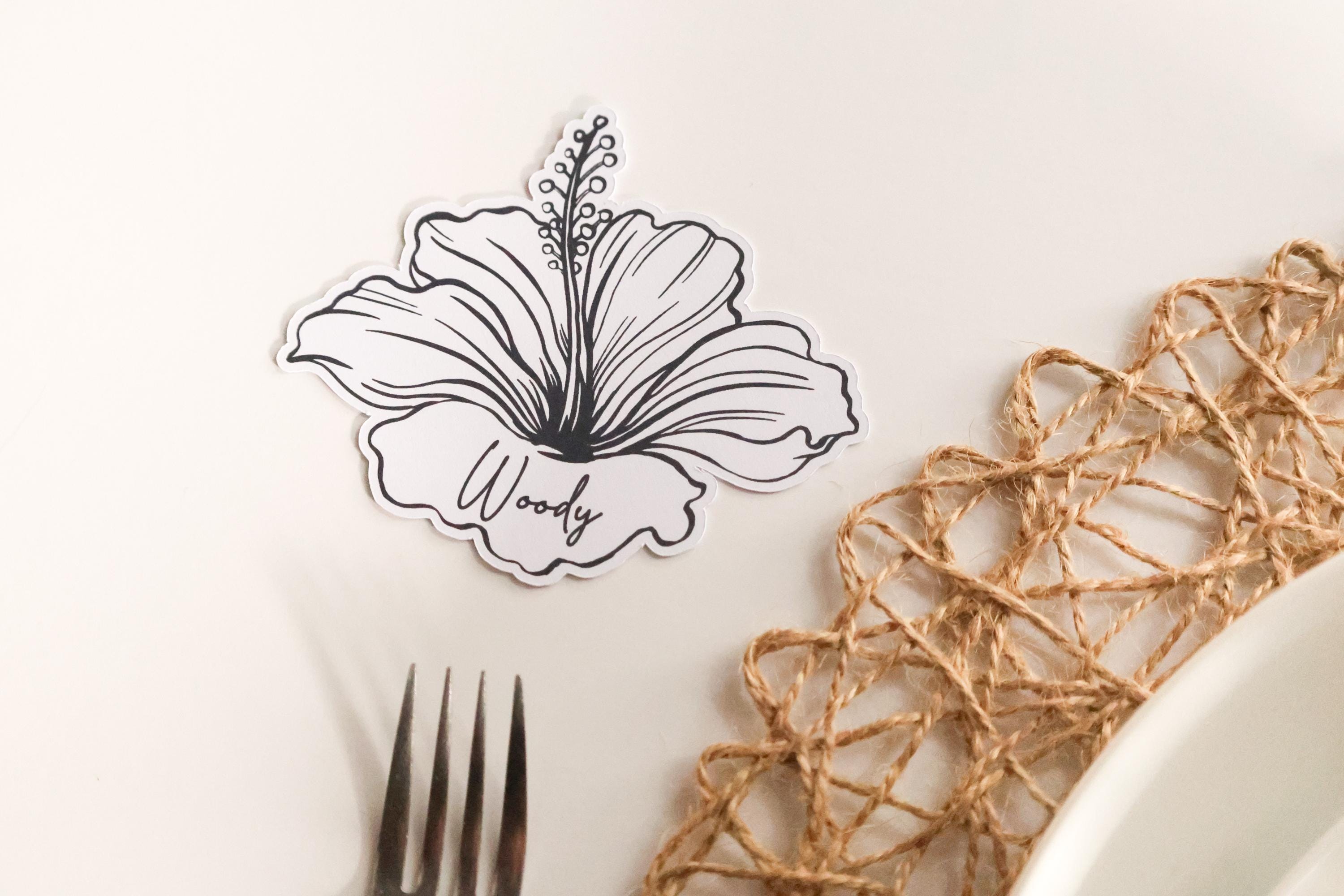 Personalized Hibiscus Place Cards: Tropical Dinner, Wedding, Hawaiian ...