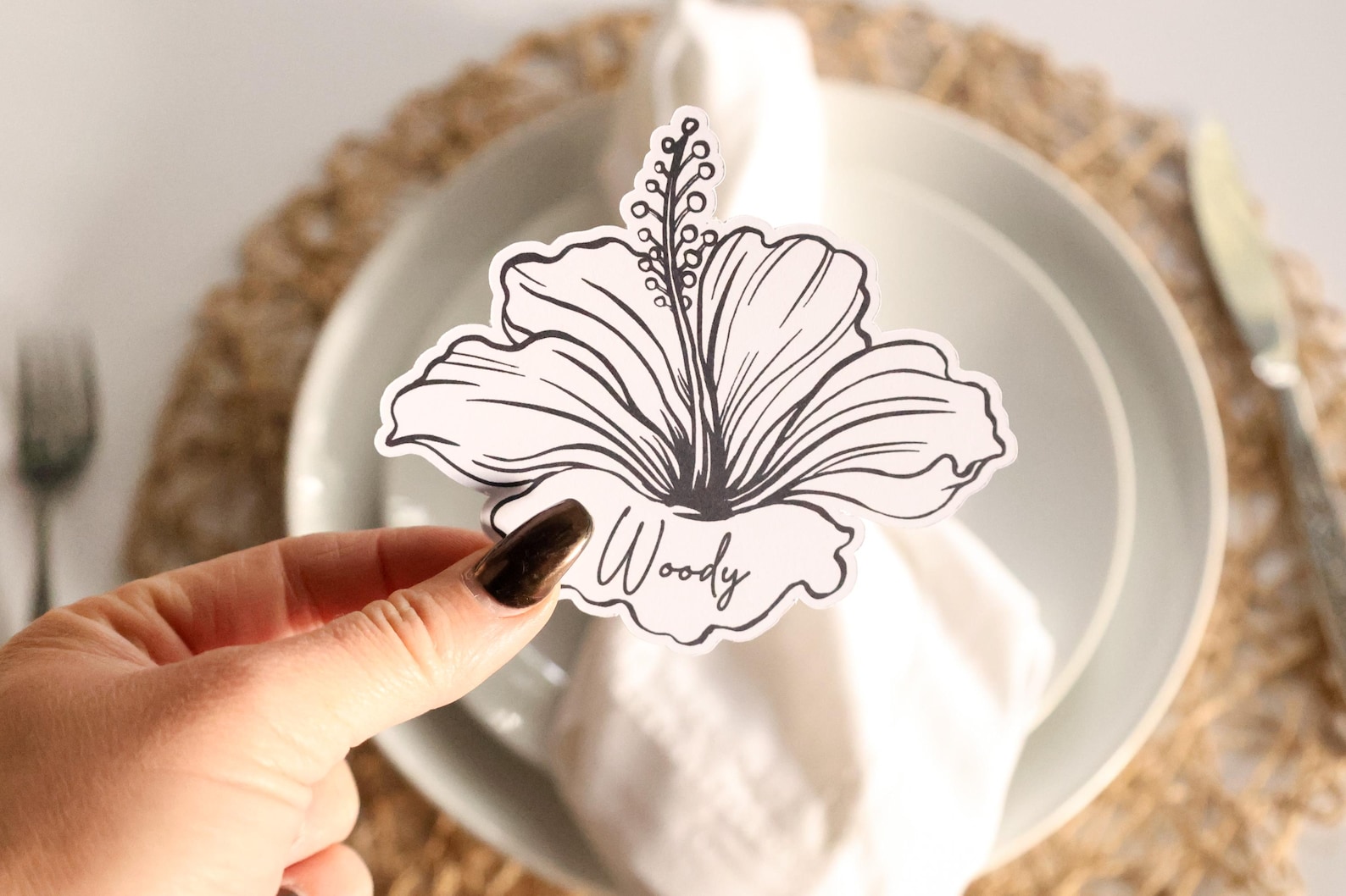 Personalized Hibiscus Place Cards: Tropical Dinner, Wedding, Hawaiian ...