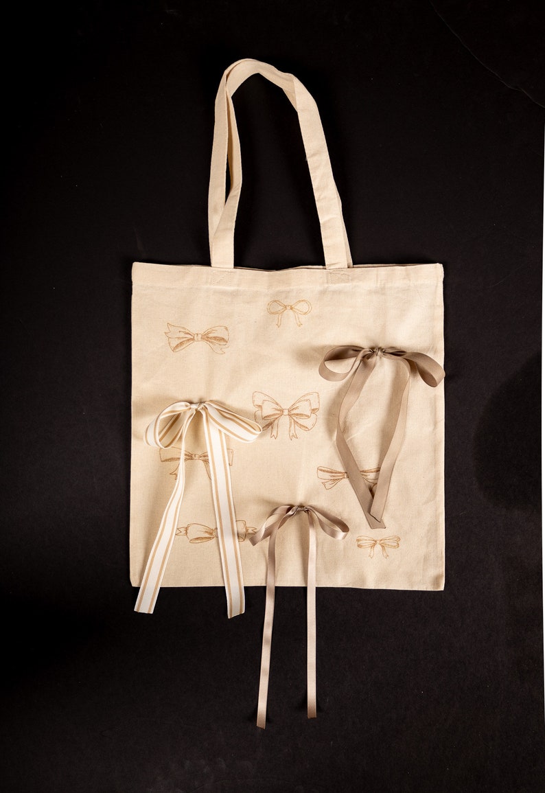 Vintage Beige Bow Tote Bow Bag Cottage Core Accessories-ribbon Purse ...