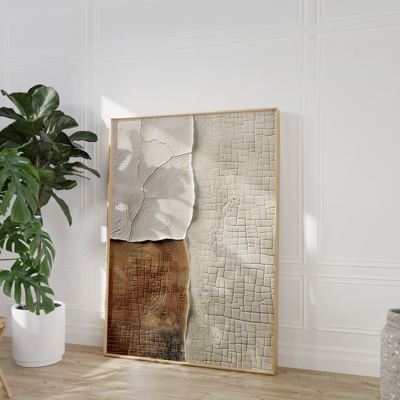 Japandi Wall Art Print Neutral White Cream Brown Textured Paper Abstract Japanese Artwork Wabi ...