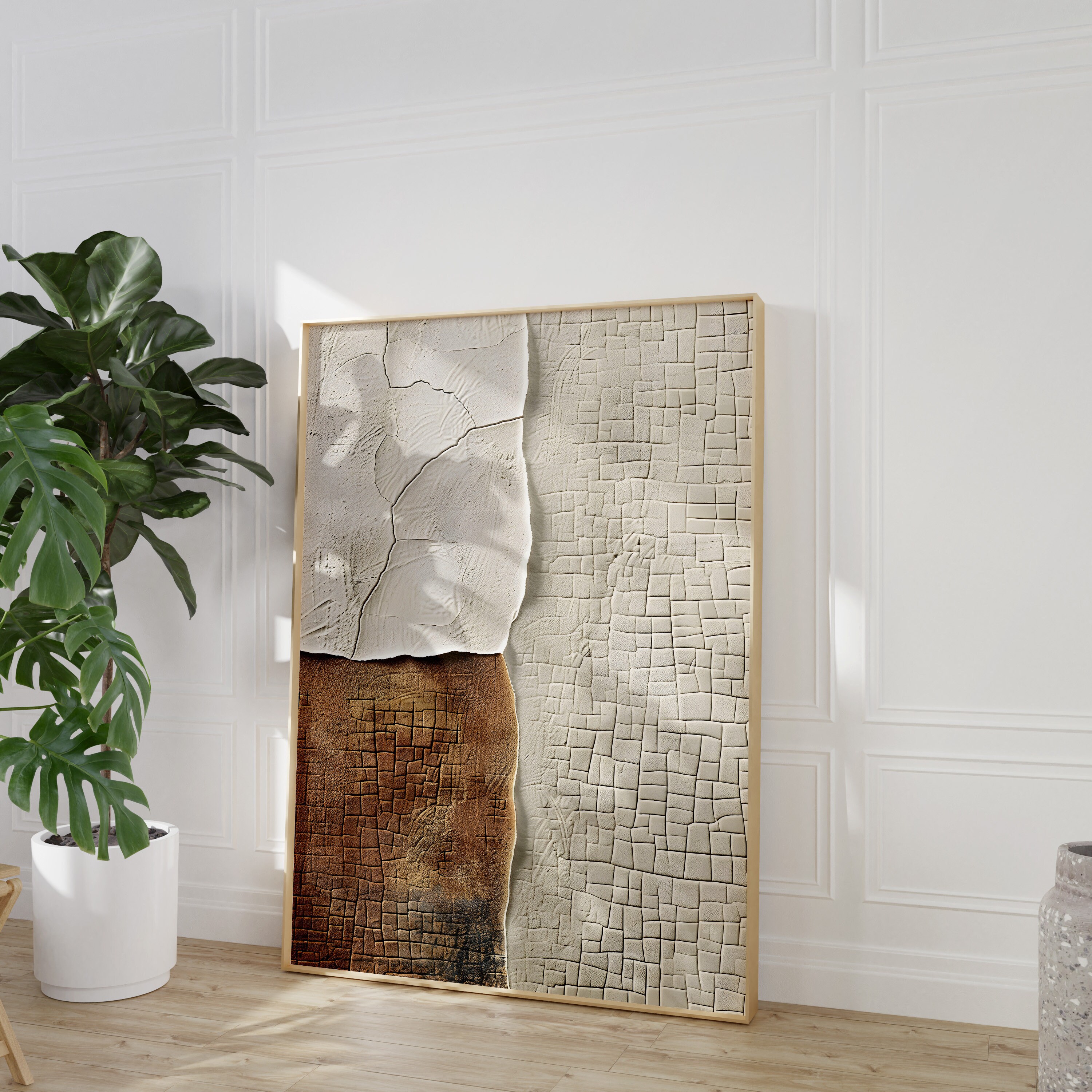 Japandi Wall Art Print Neutral White Cream Brown Textured Paper Abstract Japanese Artwork Wabi ...