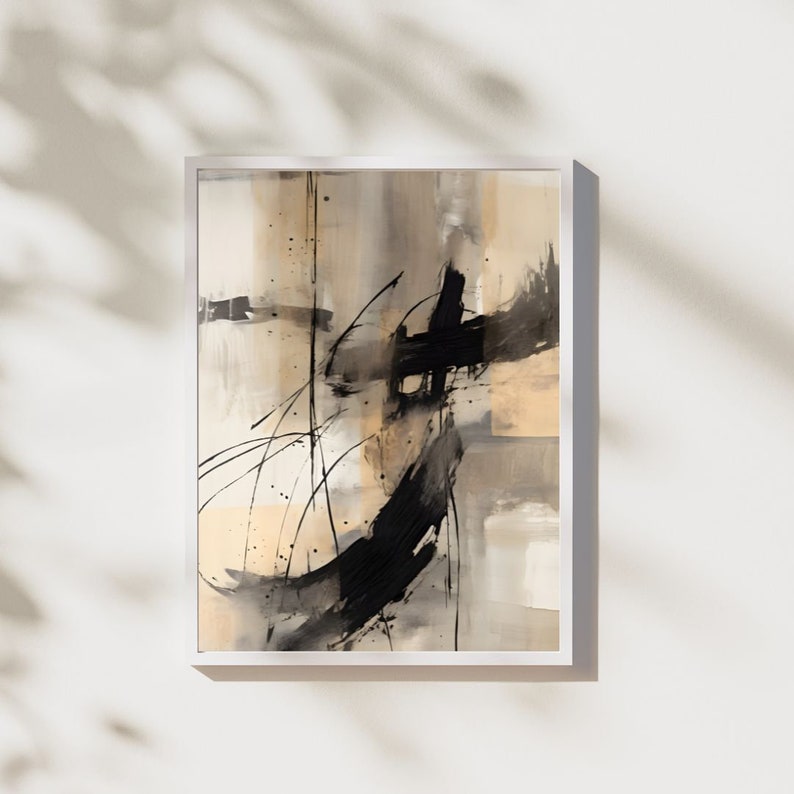 Japandi Wall Art Print Black Brushstroke Abstract Japanese Artwork Wabi ...