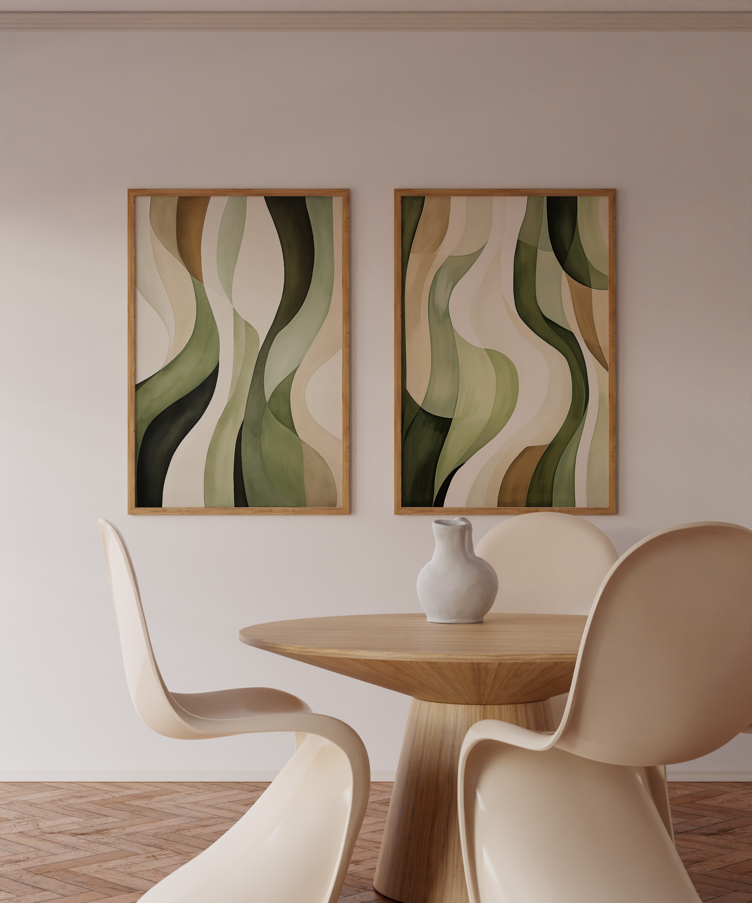 Japandi Wall Art Print Set of 2 Wavy Sage Green Earth Tones Textured ...