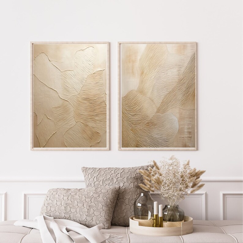 Japandi Wall Art Print Set of 2 Neutral Beige Cream Textured Artwork Wabi Sabi Modern Abstract ...