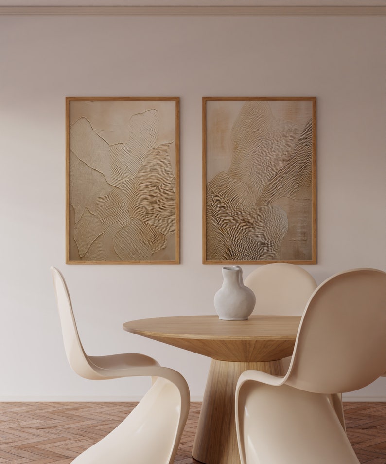 Japandi Wall Art Print Set of 2 Neutral Beige Cream Textured Artwork Wabi Sabi Modern Abstract ...