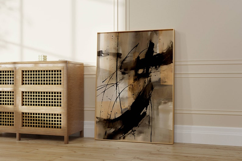 Japandi Wall Art Print Black Brushstroke Abstract Japanese Artwork Wabi ...