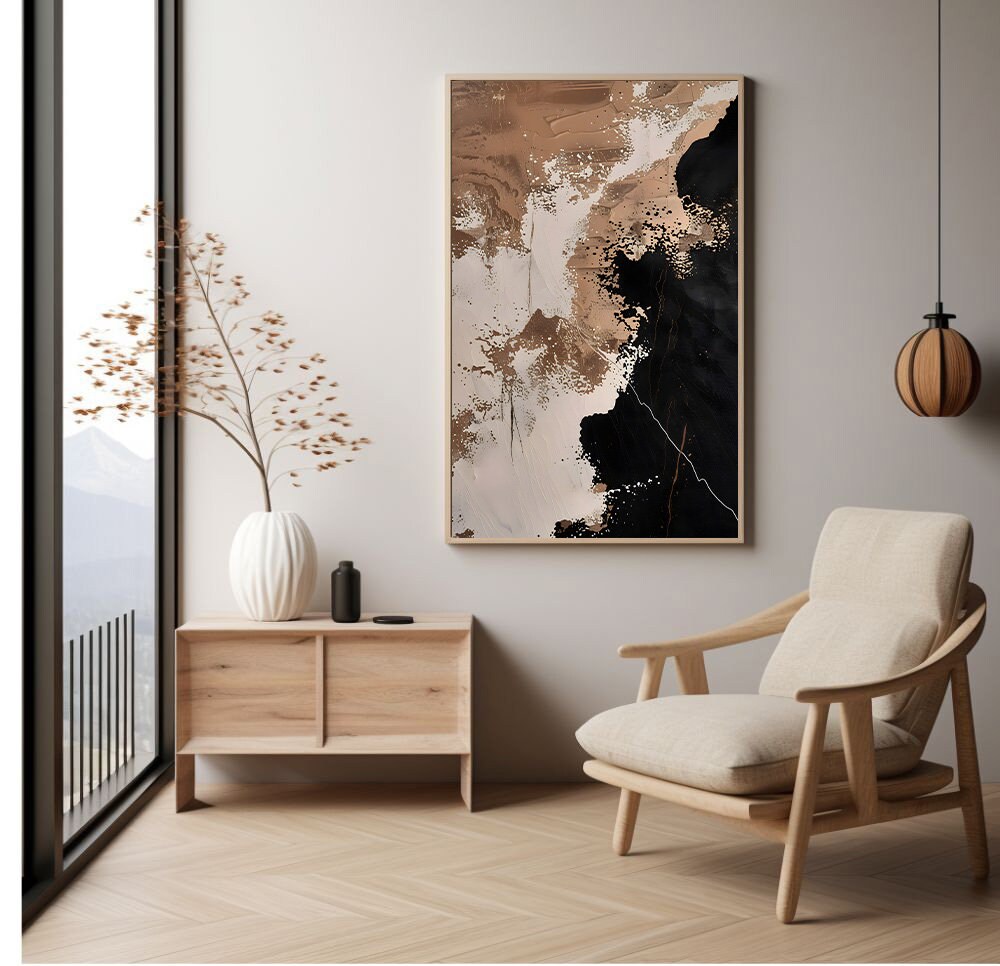Japandi Wall Art Print Black, Beige & Brown Textured Abstract Japanese ...