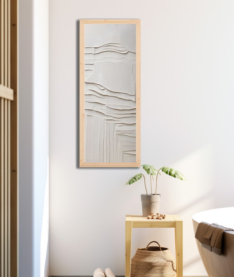Japandi Long Narrow Wall Art Print Textured Cream Neutral Abstract Japanese Artwork Wabi Sabi ...