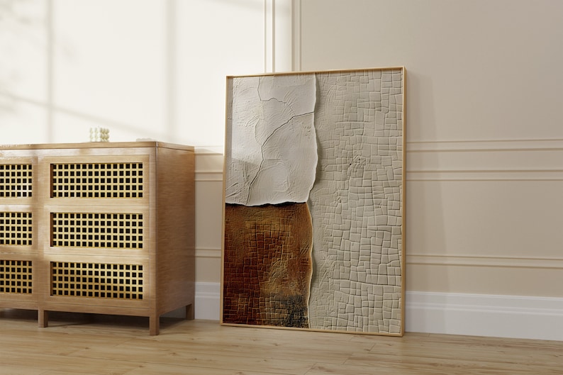 Japandi Wall Art Print Neutral White Cream Brown Textured Paper Abstract Japanese Artwork Wabi ...