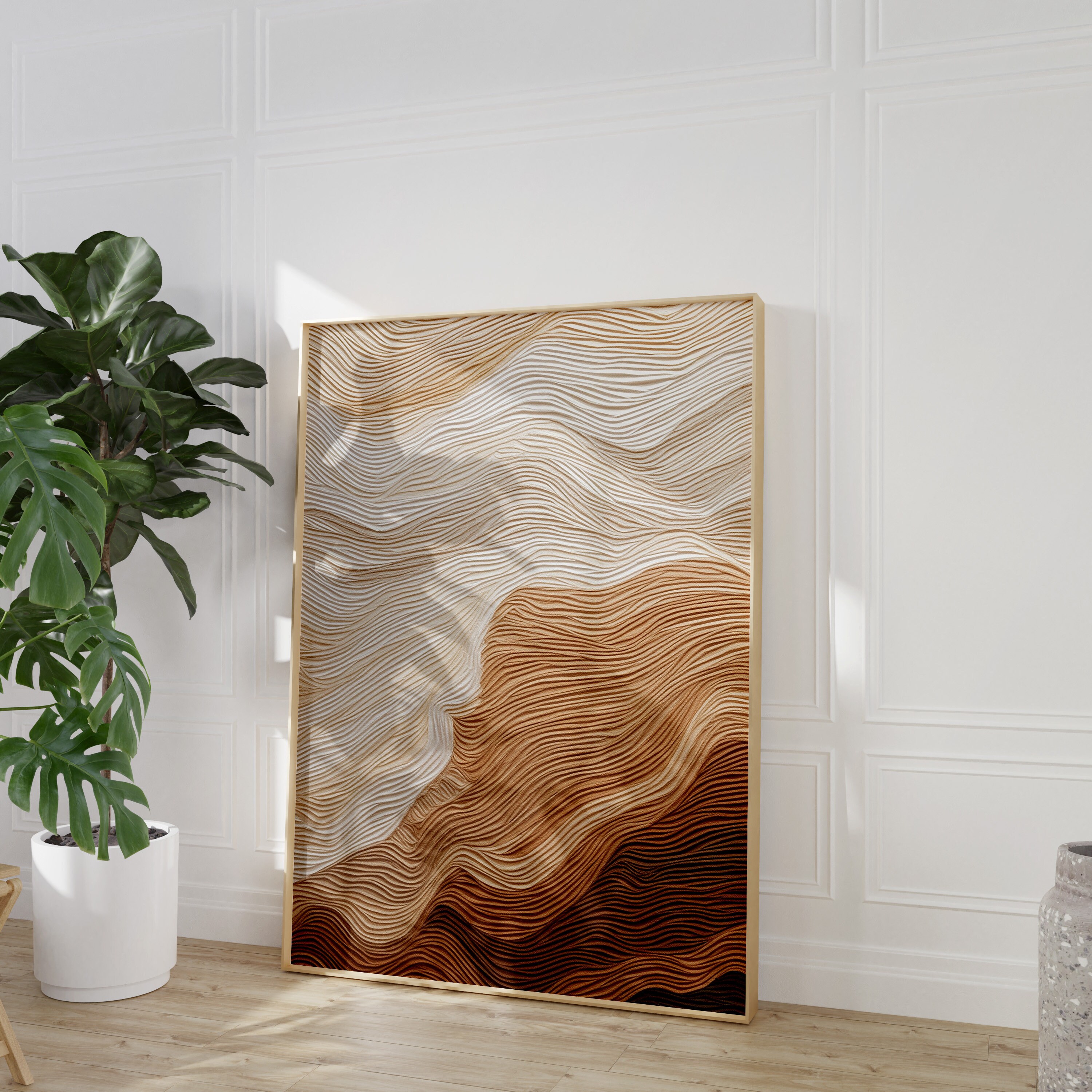 Japandi Wall Art Print Brown Beige Textured Textile Abstract Japanese Artwork Wabi Sabi Modern ...