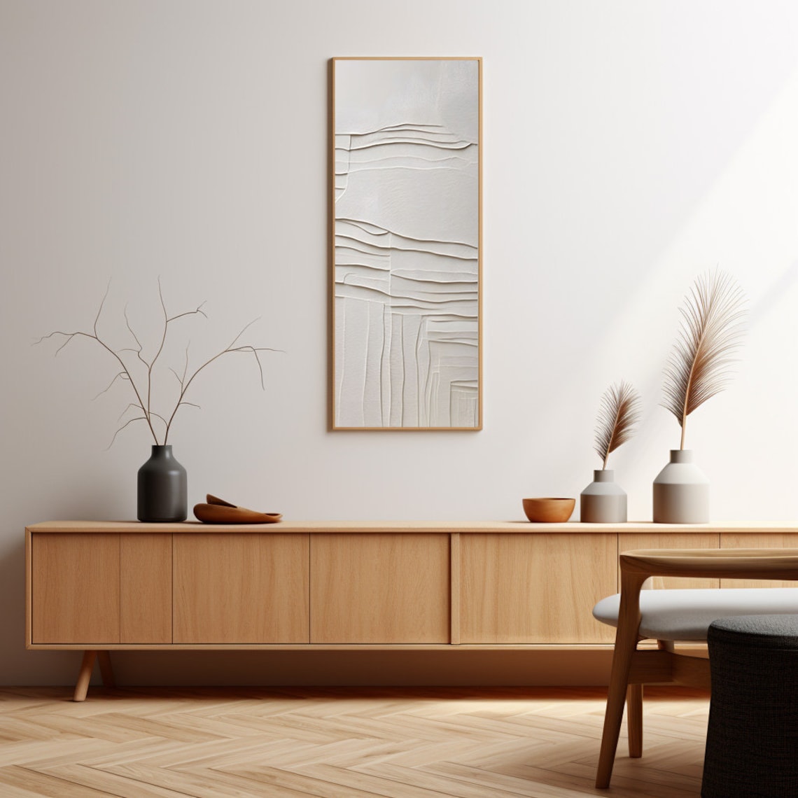Japandi Long Narrow Wall Art Print Textured Cream Neutral Abstract Japanese Artwork Wabi Sabi ...