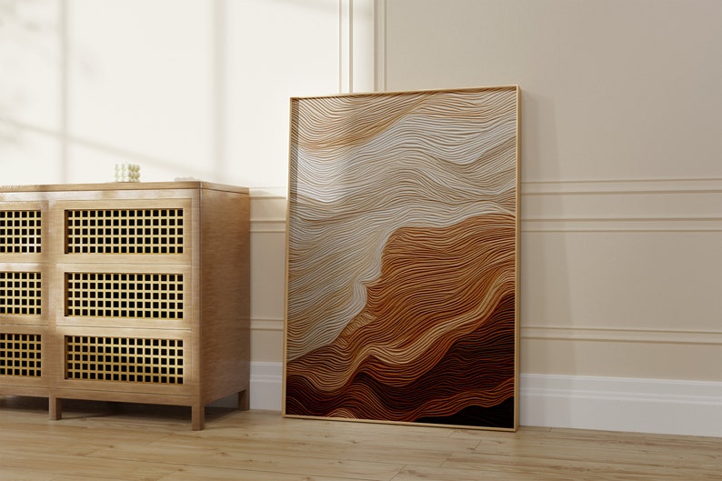 Japandi Wall Art Print Brown Beige Textured Textile Abstract Japanese Artwork Wabi Sabi Modern ...