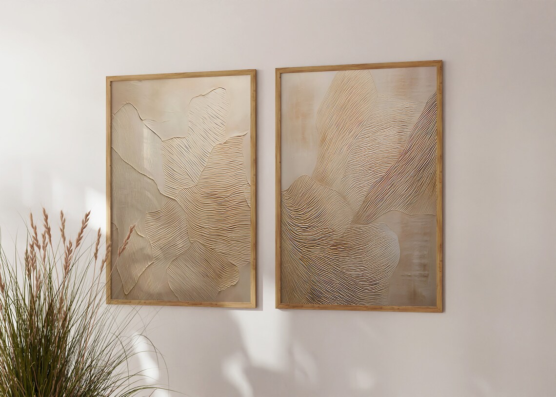 Japandi Wall Art Print Set of 2 Neutral Beige Cream Textured Artwork Wabi Sabi Modern Abstract ...