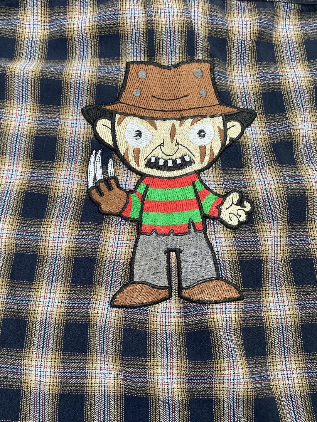 HORROR Upcycled Flannel Shirt, Freddy Krueger, Halloween, Spooky ...