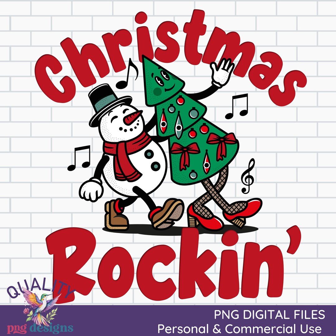 Christmas Rockin Png | Retro Christmas Sublimation | Cartoon Tree and ...
