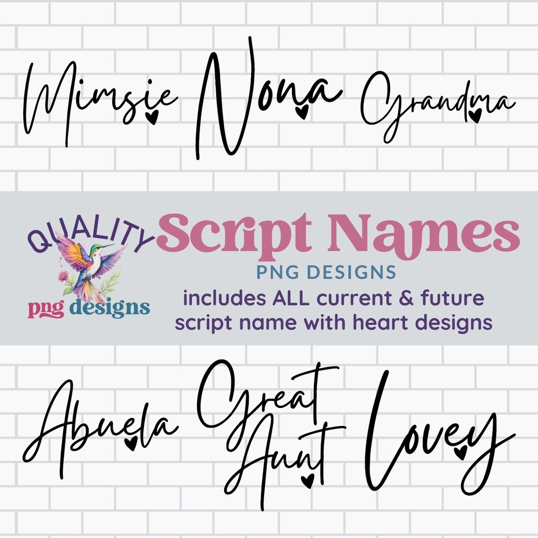 Script Names With Heart Bundle | Digital PNG Designs | Commercial Use ...