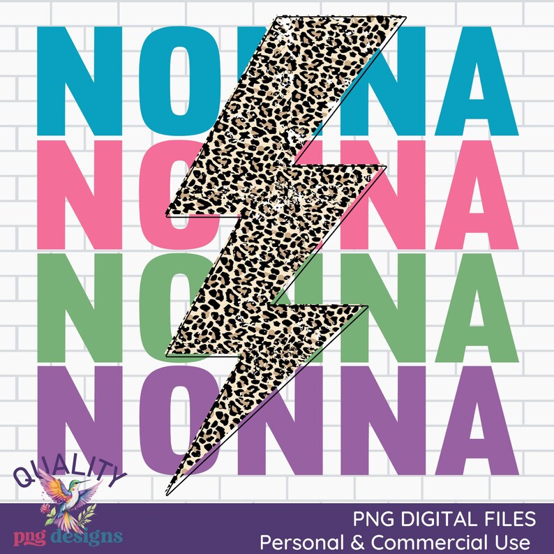 Nonna Png | Nonna Sublimation | Stacked Nonna Leopard Print Lightning Bolt | Mothers Day Digital ...