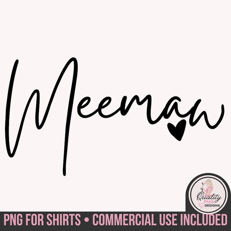 Handwritten Meemaw PNG, Simple Script Word Art With Heart, Printable ...