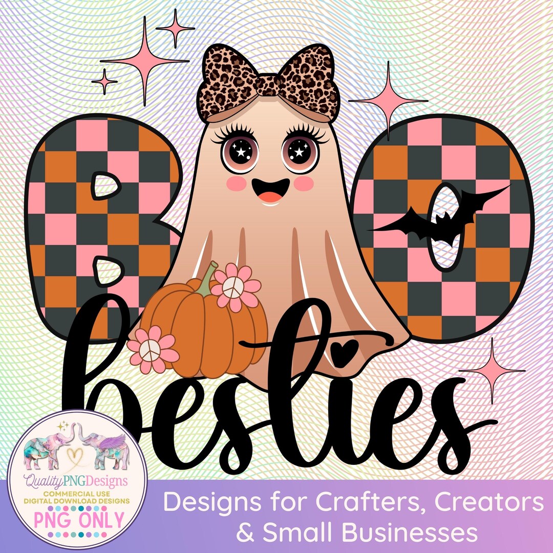 Boo Besties PNG, Cute Girl Ghost Sublimation Clipart, Retro Halloween ...