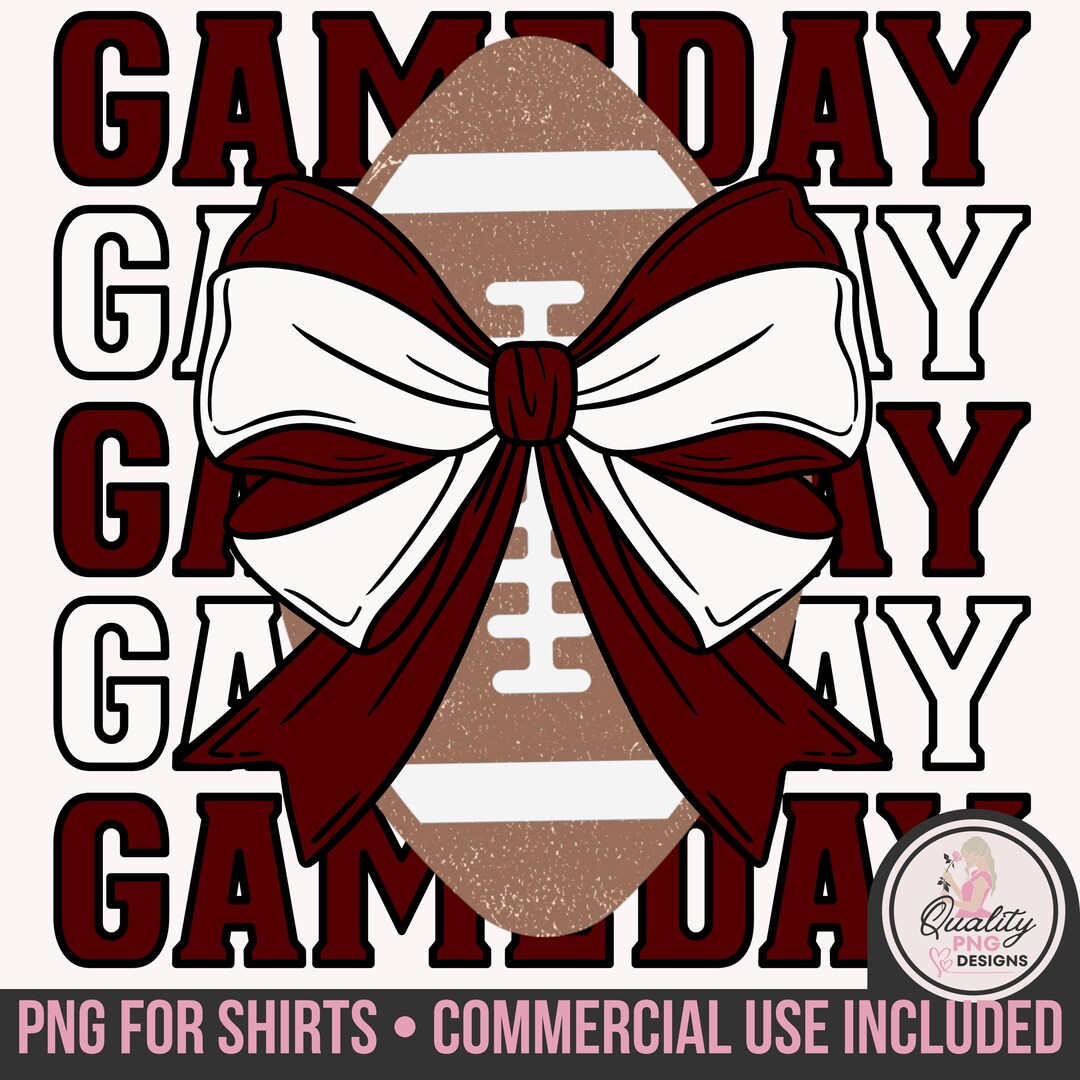 Gameday Football Bow PNG Maroon and White | Football Mom Shirt Design ...