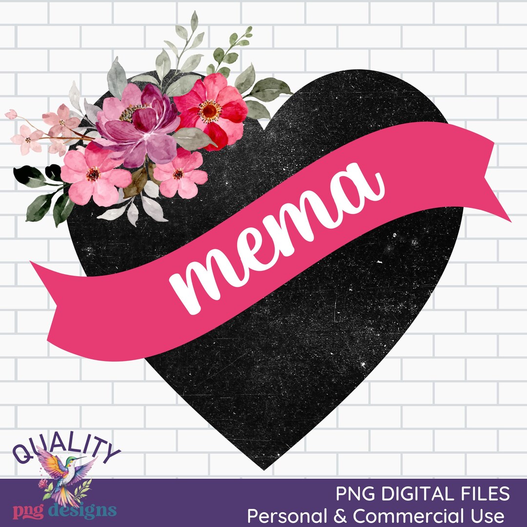 Mema Heart Png | Vintage Watercolor Floral Image | Mema Love | Print on ...