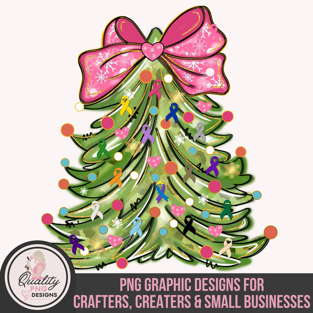 Cancer Awareness Png, Christmas Tree With Couquet Bow DTG Digital File ...