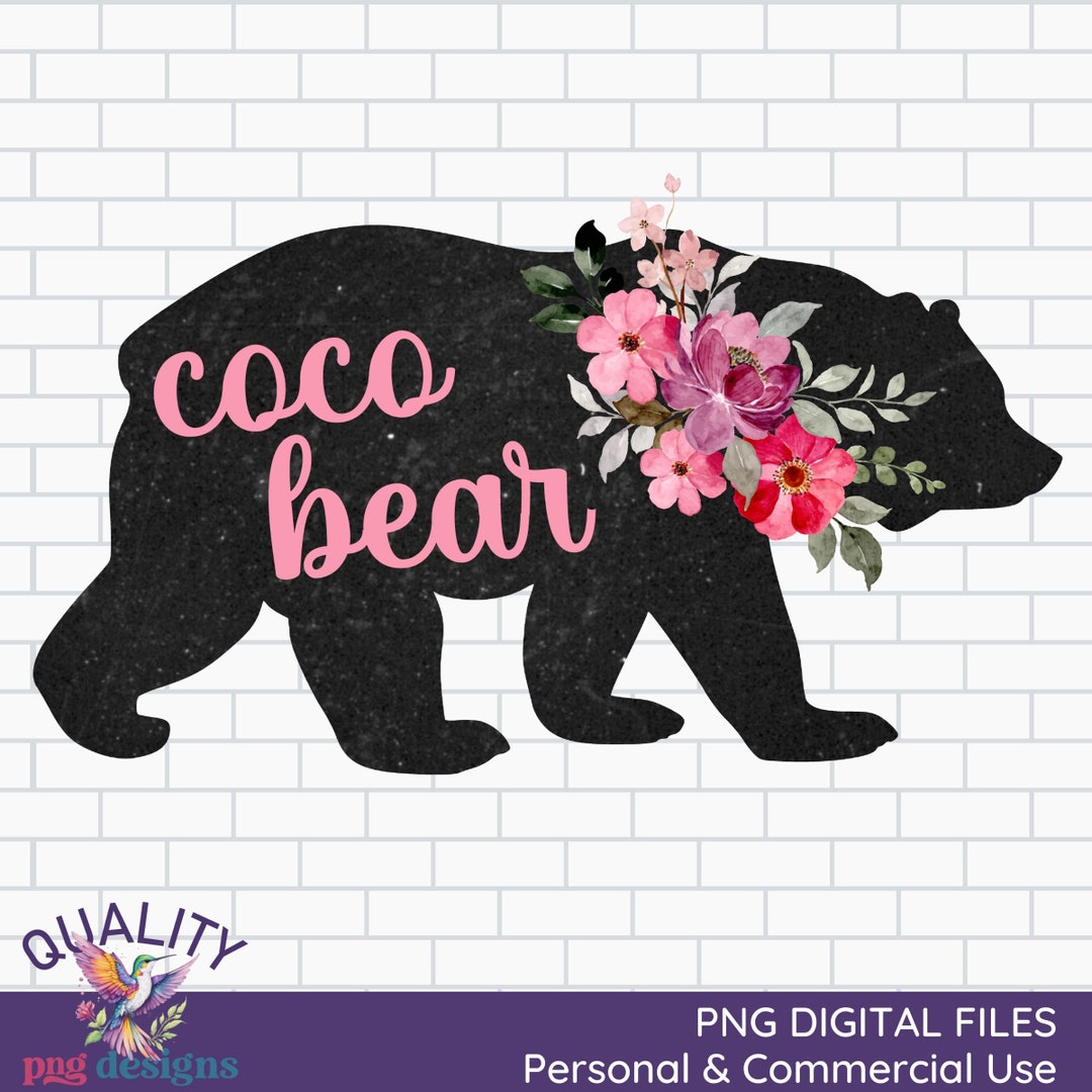 Coco Bear PNG | Coco Bear Digital Download | Vintage Watercolor Floral ...
