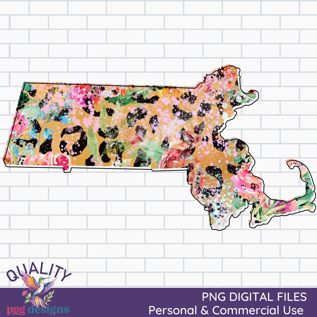 Massachusetts State Png | Massachusetts Sublimation | Floral Leopard ...