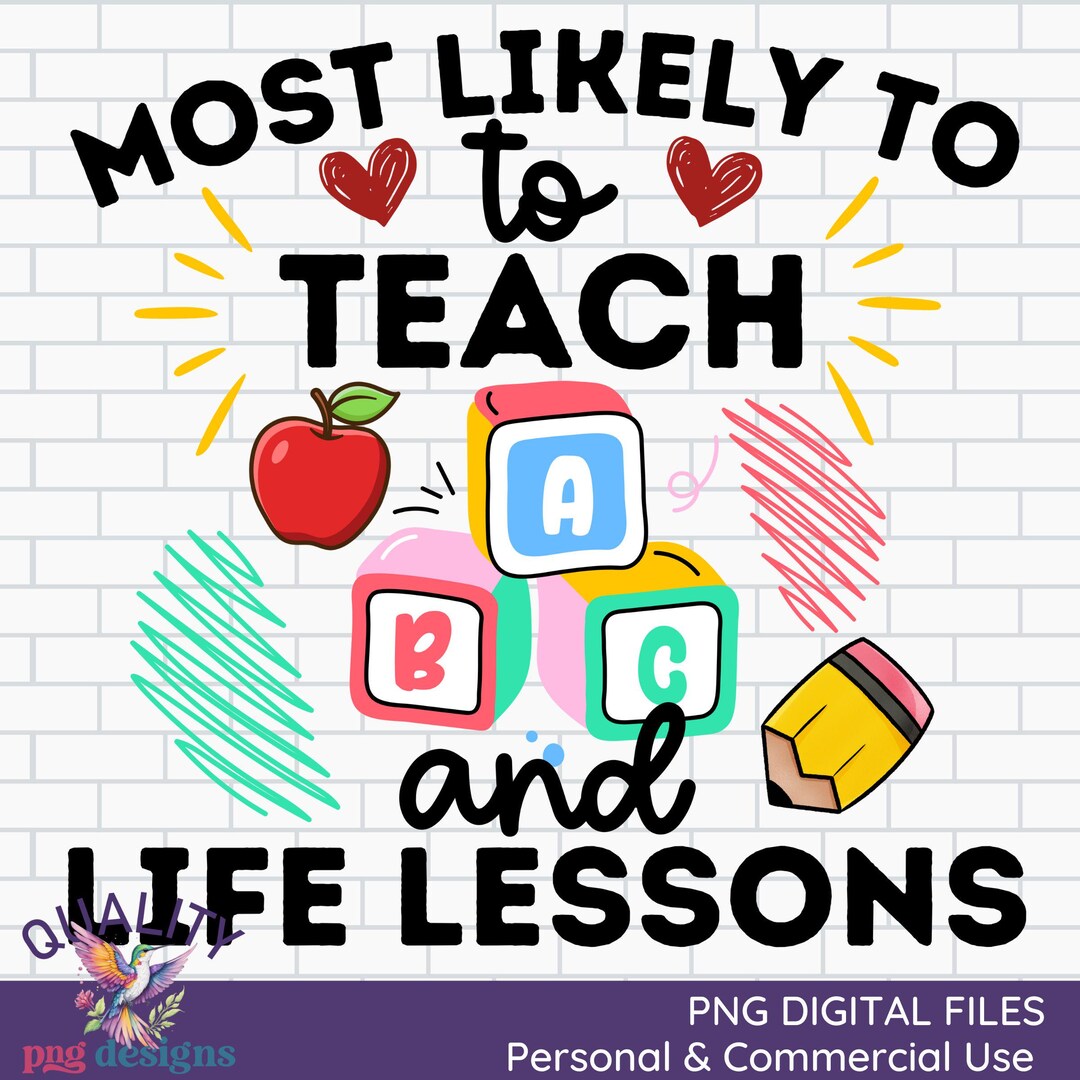 Most Likely to Teach ABC and Life Lessons Graphic, Teacher Quote Art ...