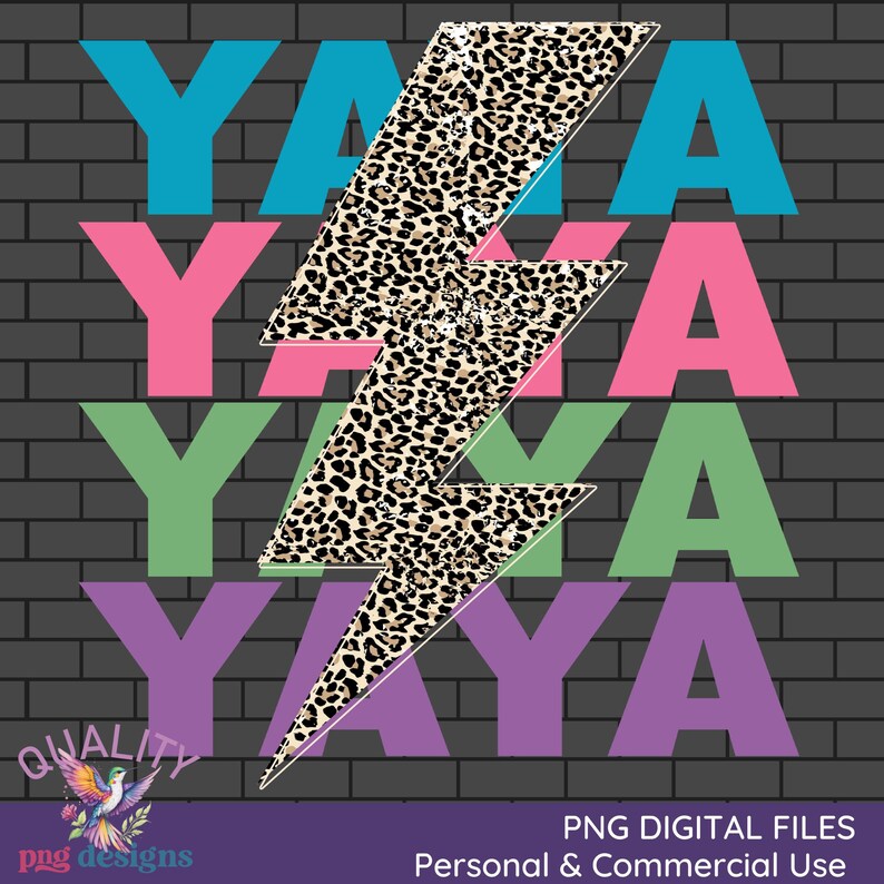 Yaya Png | Yaya Sublimation | Stacked Yaya With Leopard Print Lightning ...
