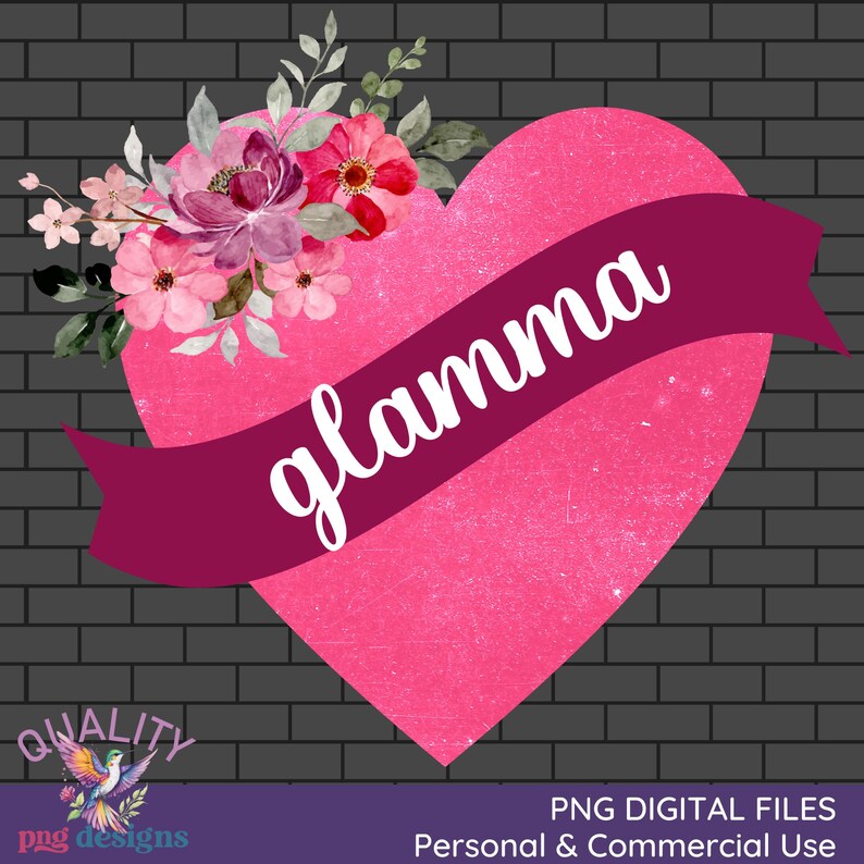 Glamma Heart Png Vintage Watercolor Floral Image Glamma Love Print on ...