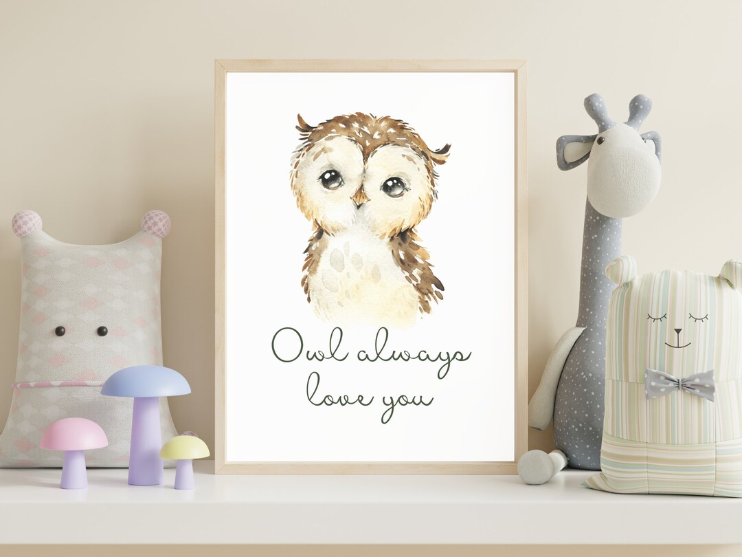 Forest Watercolor Printable Nursery Decor - Minimalist Owl Cursive ...